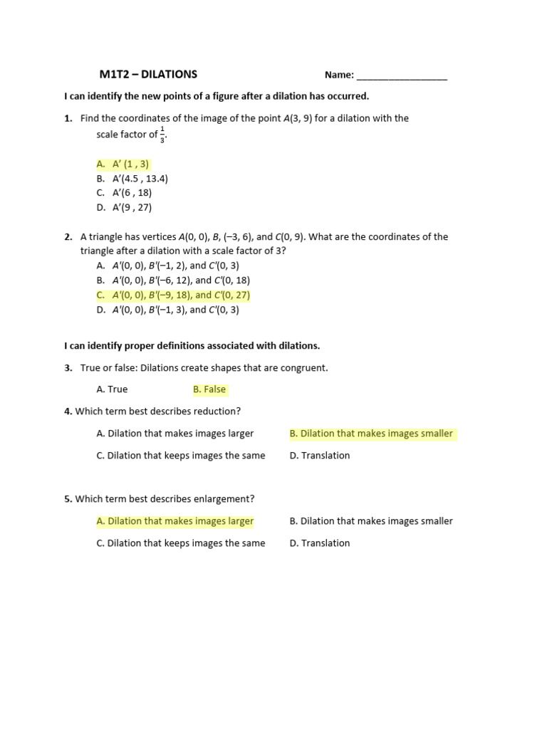 Ma'Khari Winn - Dilations Study Guide | PDF