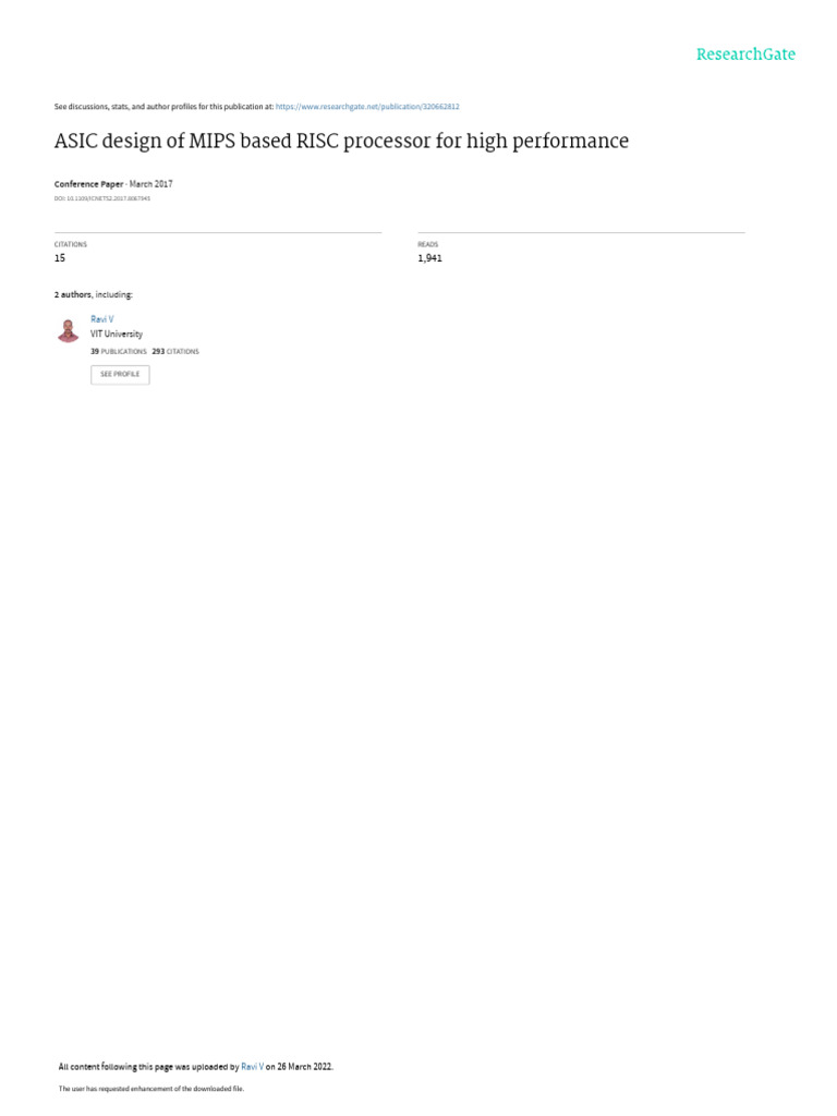 ASICdesignof MIPSbased RISCprocessorforhighperformance | PDF