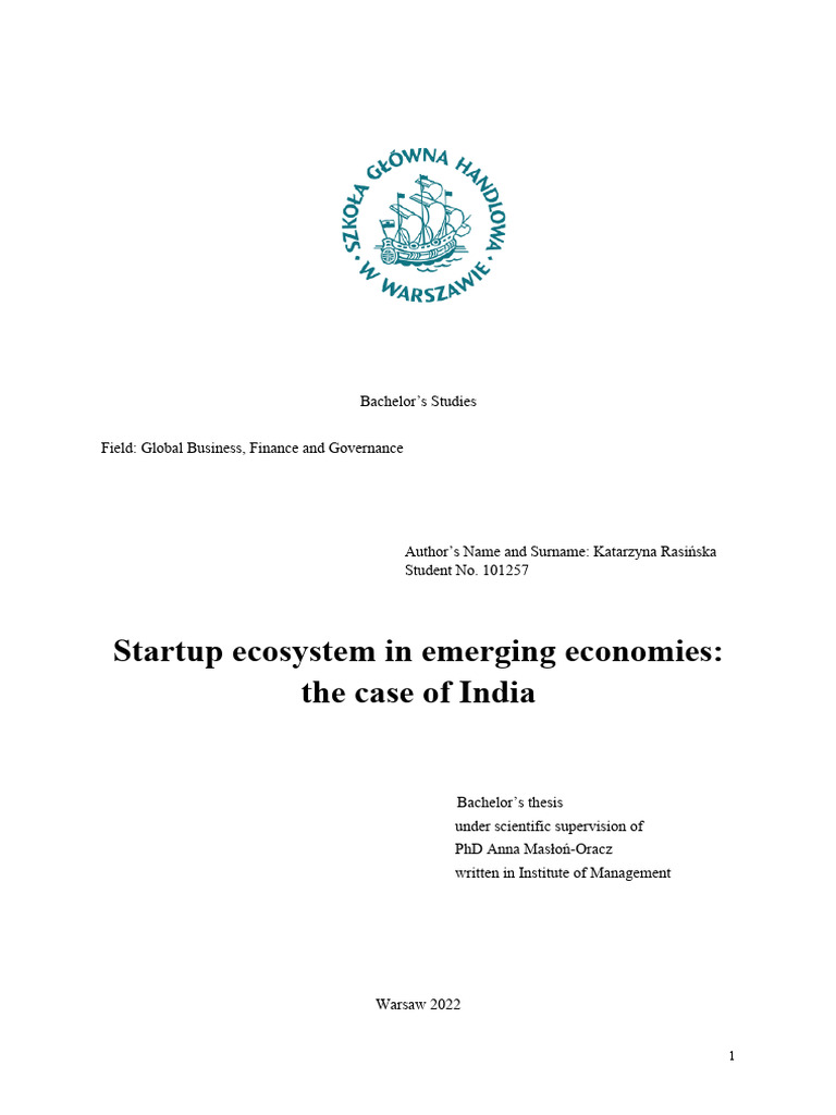 Startup Ecosystem in Emerging Economies The Case of India | PDF