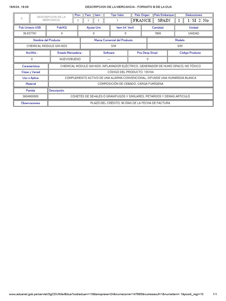 DESCRIPCION DE LA MERCANCIA - FORMATO B DE LA DUA humo car | PDF