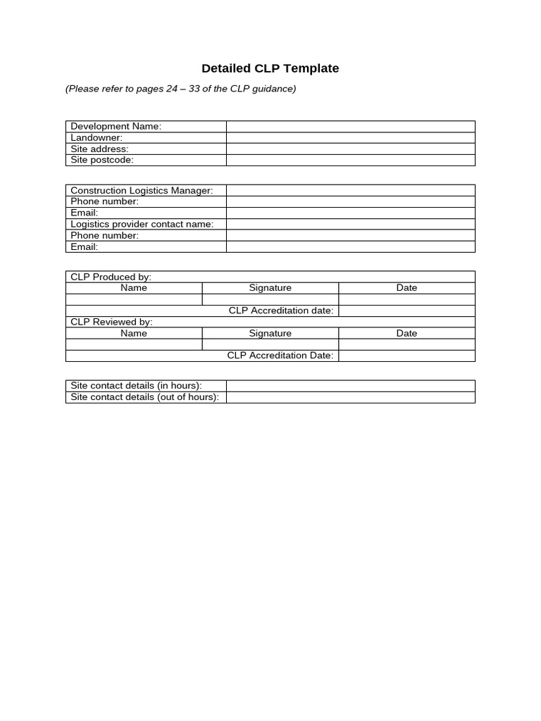 Detailed CLP Template | PDF