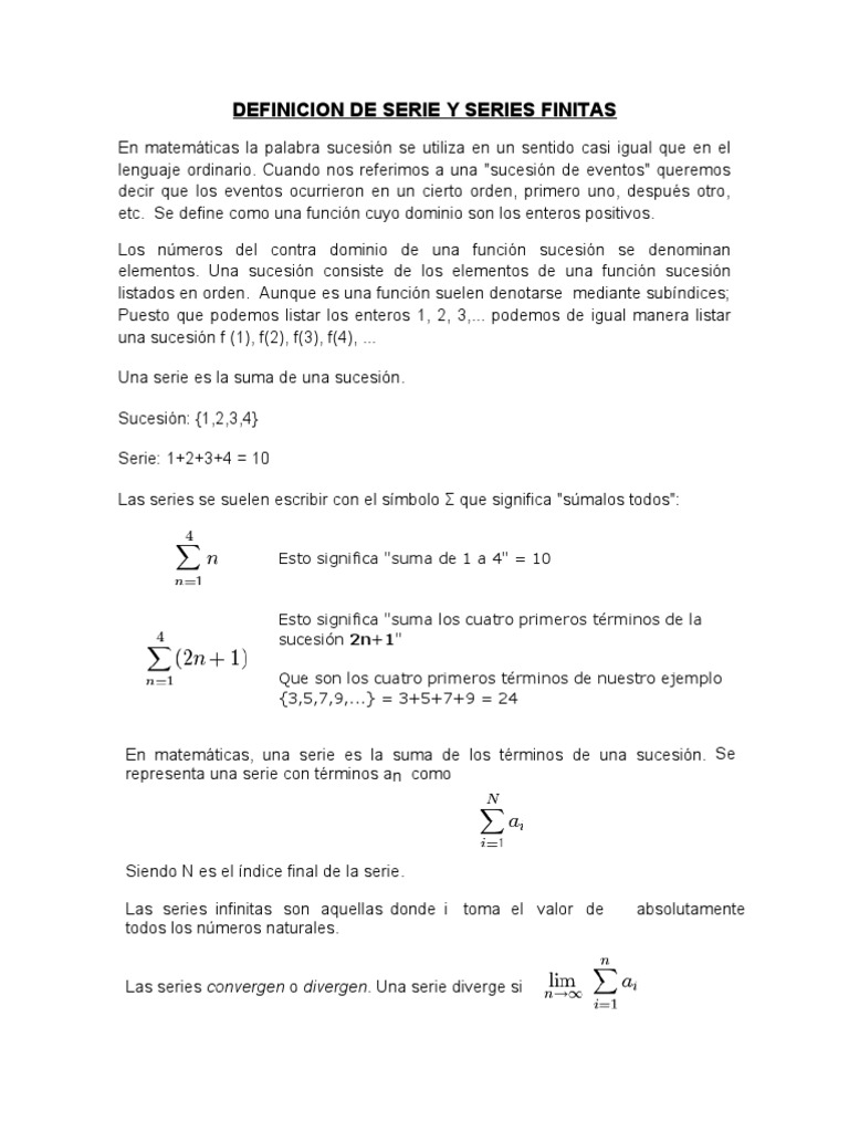 Definición de Series Finitas e Infinitas | PDF | Series (Matemáticas ...