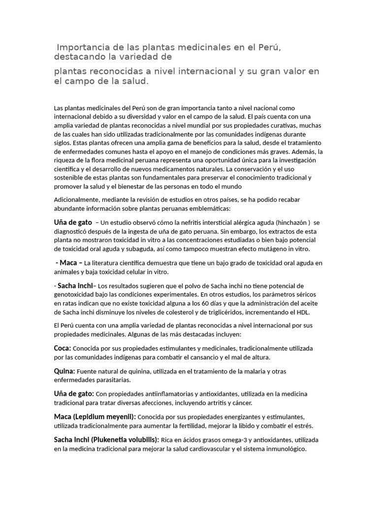 La Importancia de Las Plantas Medicinales para El Cuidado de La Salud ...