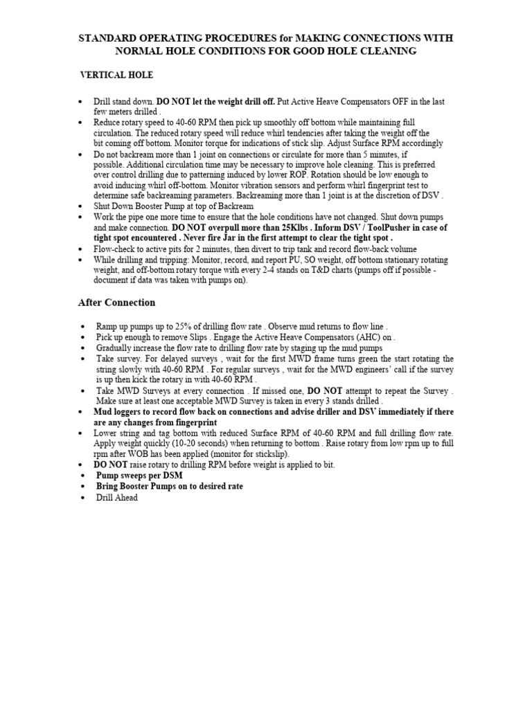Connection Procedure - Vertical Wells | PDF | Drilling | Pump