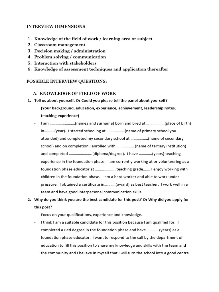 Interview Questions on Teaching Dimensions | PDF | Educational ...