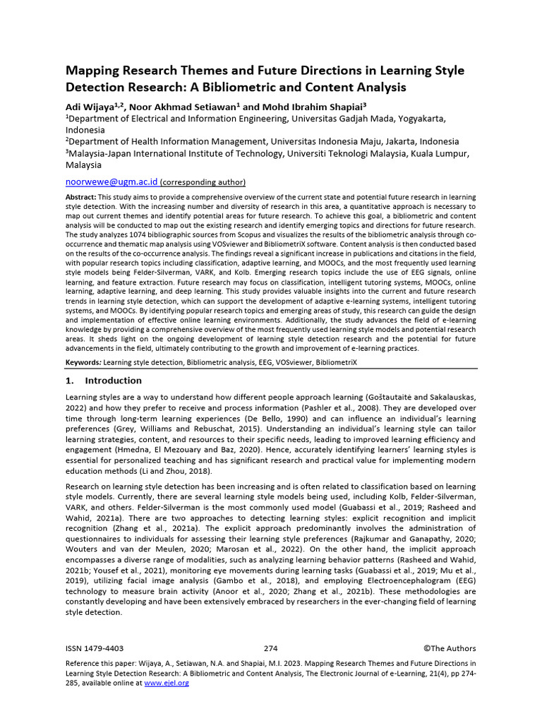 Mapping Research Themes and Future Directions in Learning Style | PDF | Learning Styles | Art