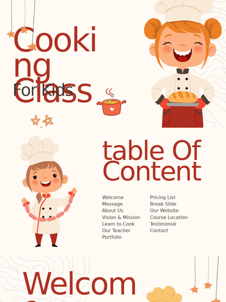 Beige Clean Illustration Kids Cooking Class Presentation | PDF