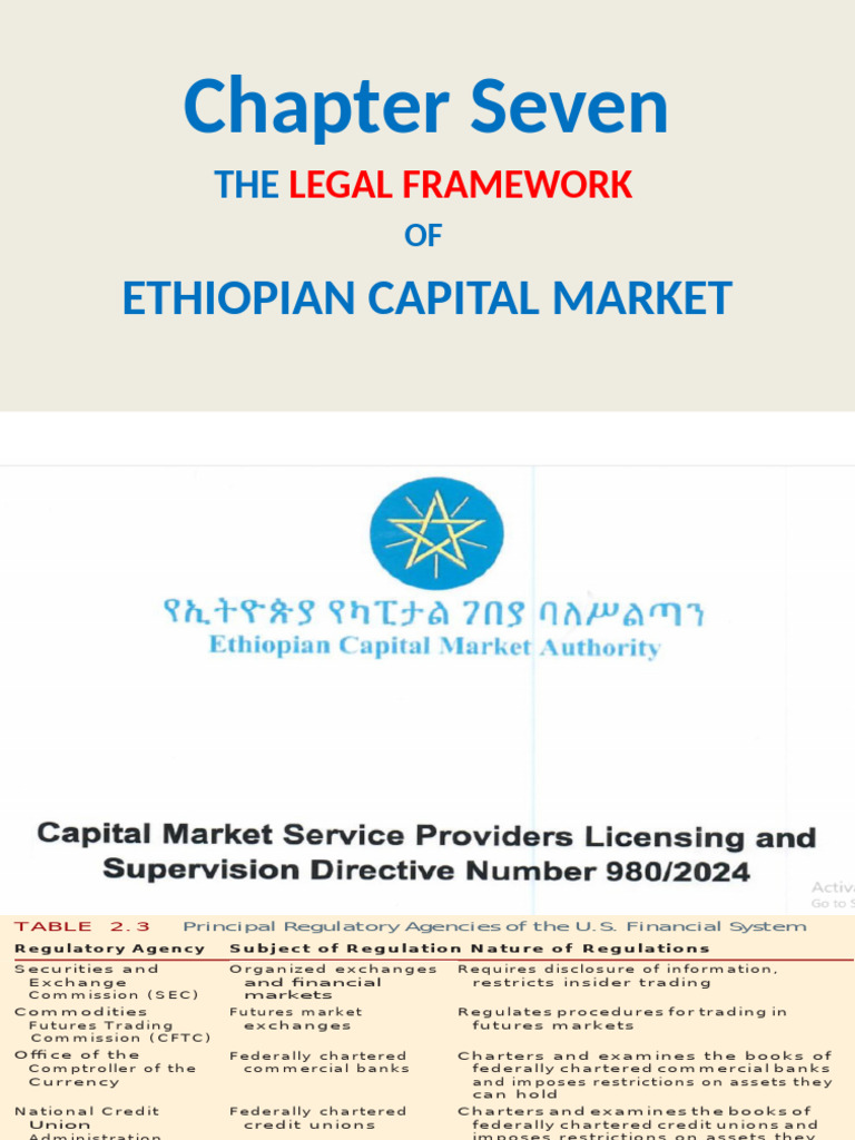 Chapter Seven Legal Framework of Ethiopian Capital Market | PDF | Securities (Finance ...