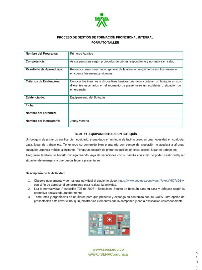 Taller No.1 Equipamiento Del Botiquin 20222 | PDF