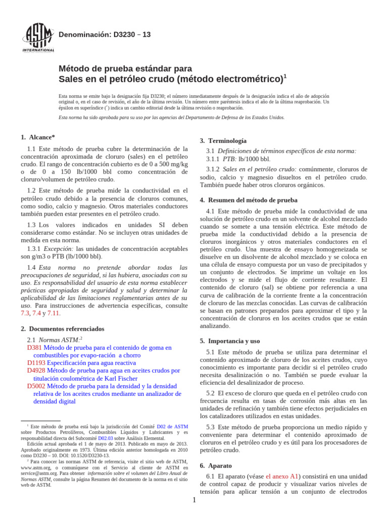 D 3230 - 13 Método de Prueba Estándar para Sales en El Petróleo Crudo (Método Electrométrico) | PDF