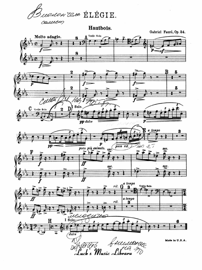 Faure Elegy Oboe 1 and 2 | PDF