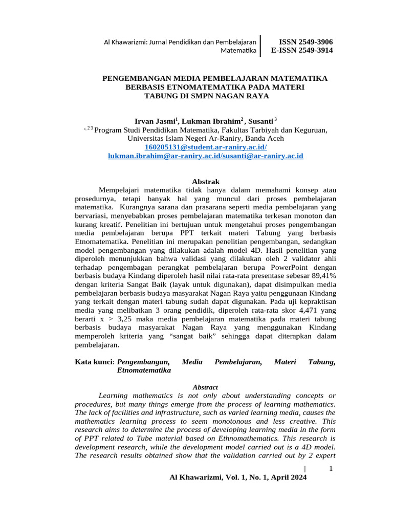 Artikel Jurnal Al Khawarizmi Irvan Jasmi | PDF | Ilmu Sosial | Sains & Matematika