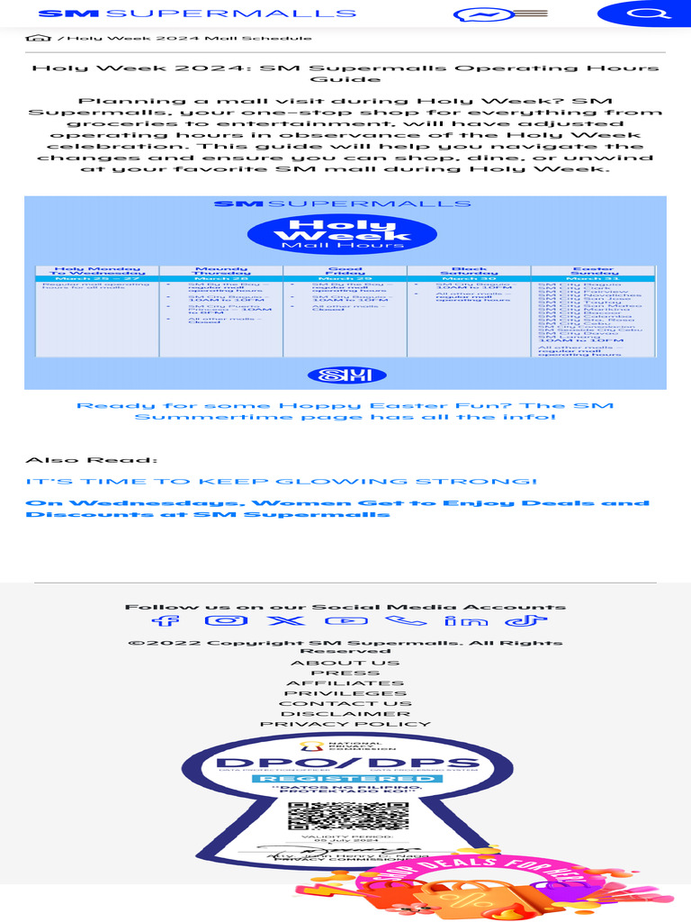 SM Supermalls Holy Week 2024 Mall Hours SM Supermalls | PDF