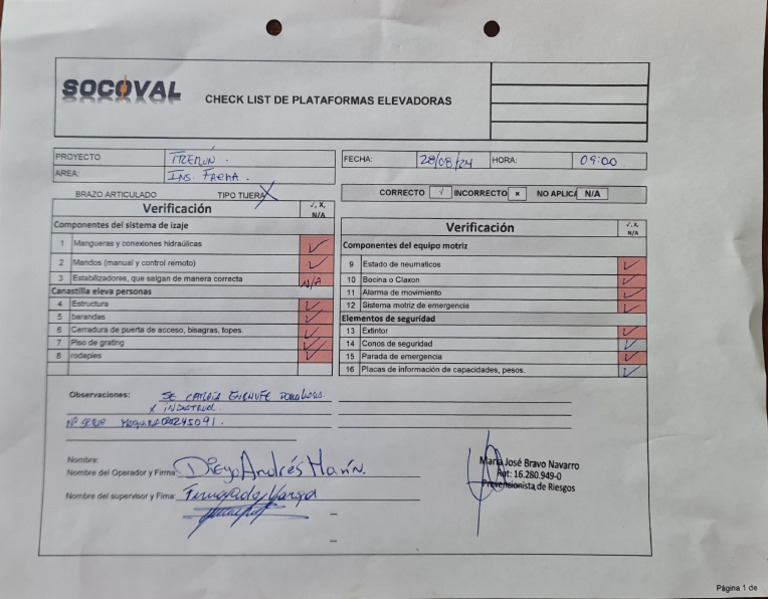 Check List Plataforma Elevadora | PDF