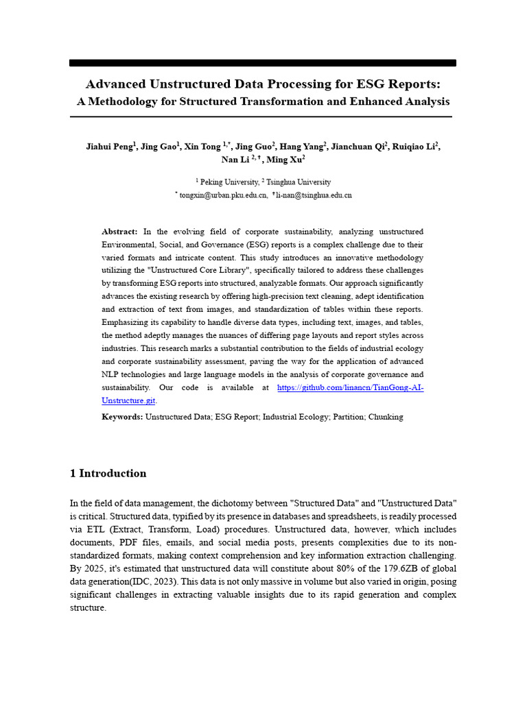 Peng et Al. Advanced Unstructured Data Processing for ESG Reports | PDF