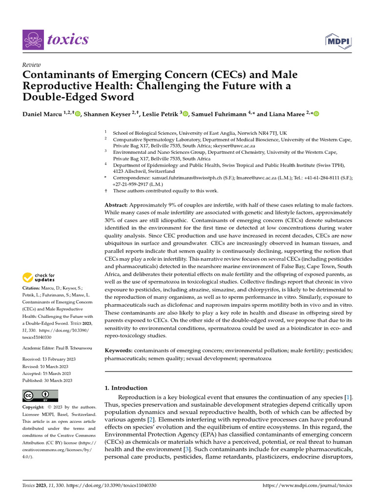 Contaminants of Emerging Concern (CECs) and Male Reproductive Health Challenging The Future With ...