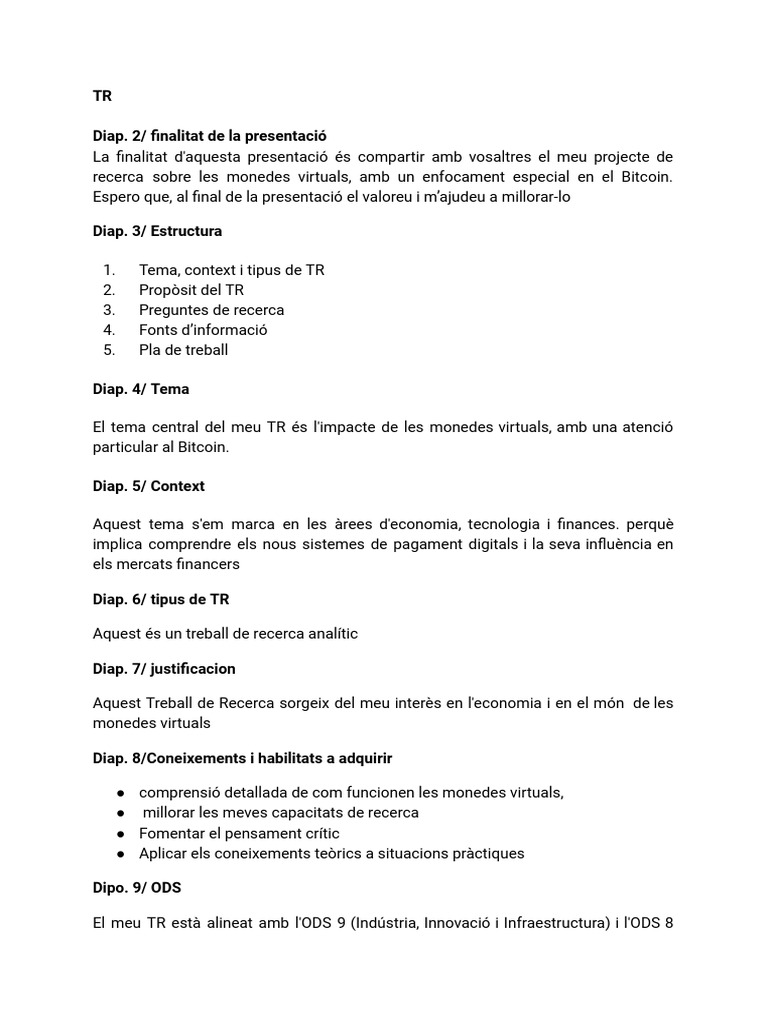 TR Diap. 2/ Finalitat de La Presentació | PDF