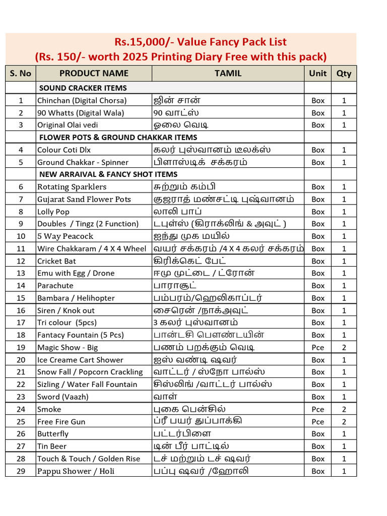 Value Fancy Pack List - 2024 | PDF