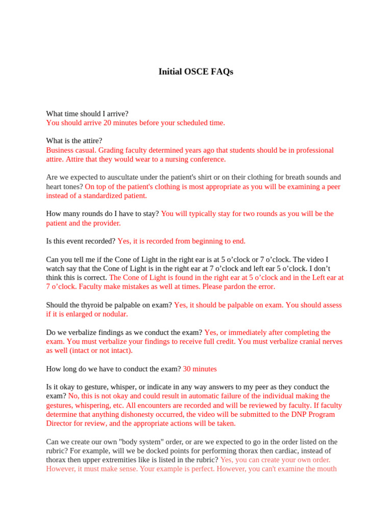 Initial OSCE Fall 2024 FAQ | PDF