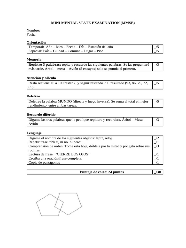 Copia de MINI MENTAL STATE EXAMINATION | PDF