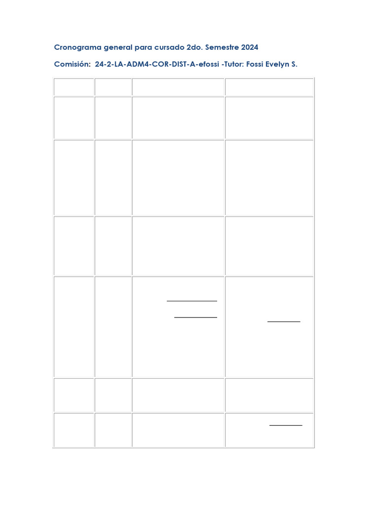 Cronograma LA ADM4 2do Sem 2024 - Prof. Fossi | PDF