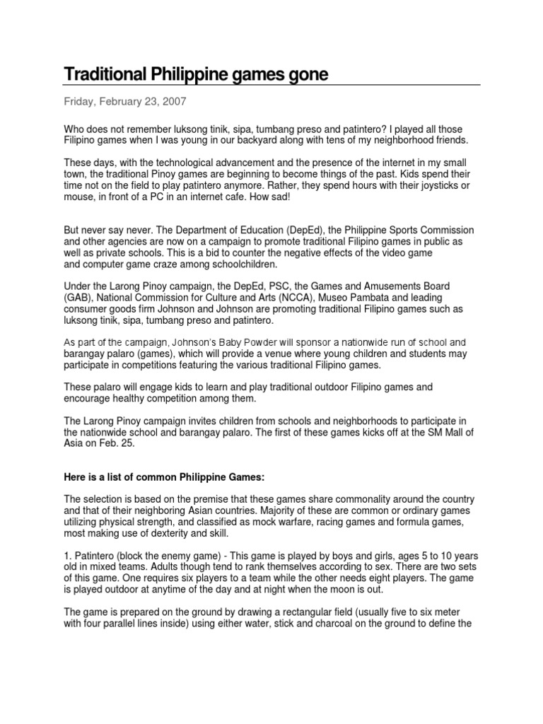 Traditional Philippine Games Gone | Philippines | Leisure