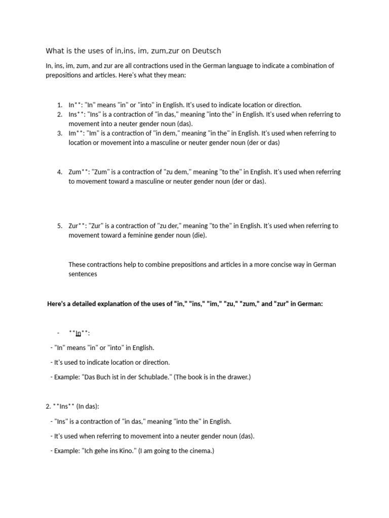 Usage of Contraction in Deutsch PDF | PDF