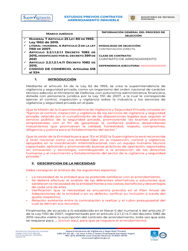 Estudio Previo Contrato de Arrendamiento de Inmueble Modelo | PDF