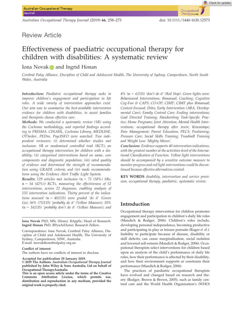 Aus Occup Therapy J - 2019 - Novak - Effectiveness of Paediatric ...