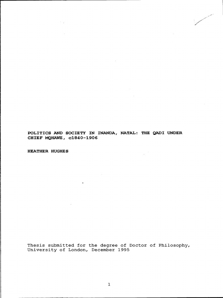 Politics and Society in Inanda, Natal: The Qadi Under Chief Mqhawe | PDF