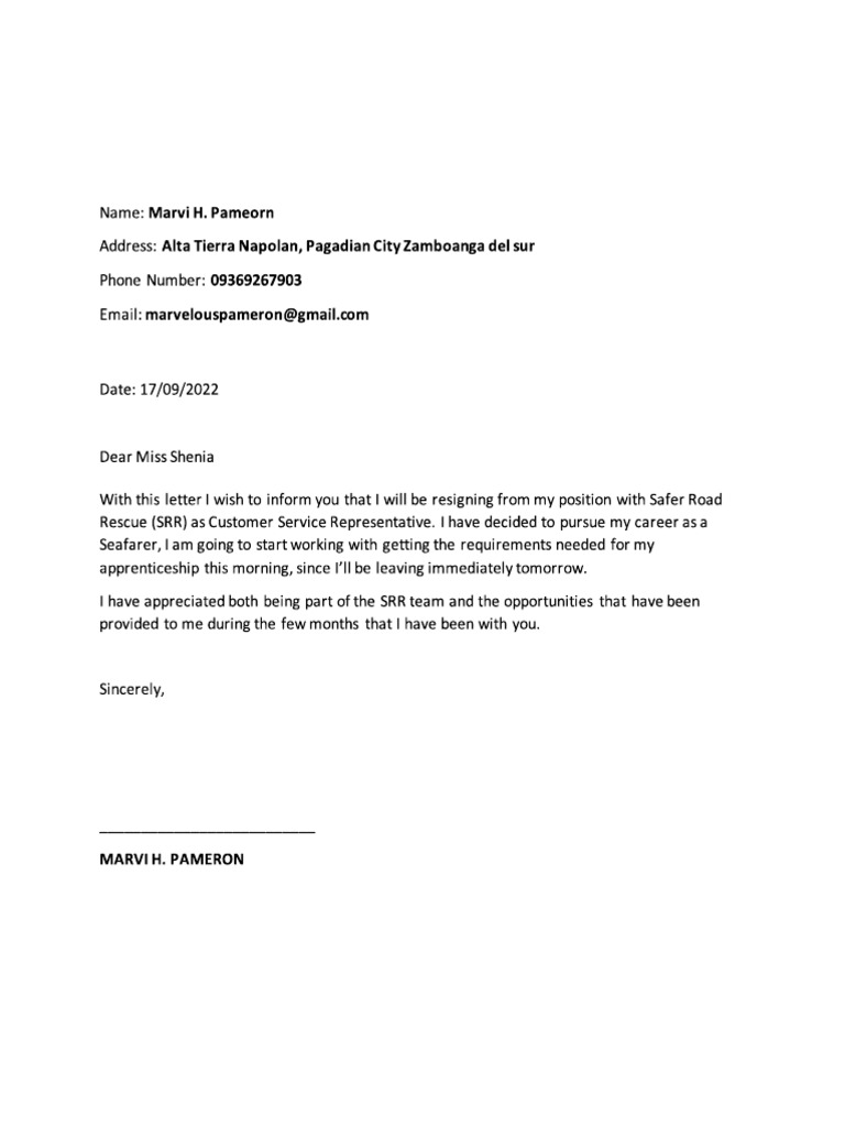 Resignation Letter | PDF