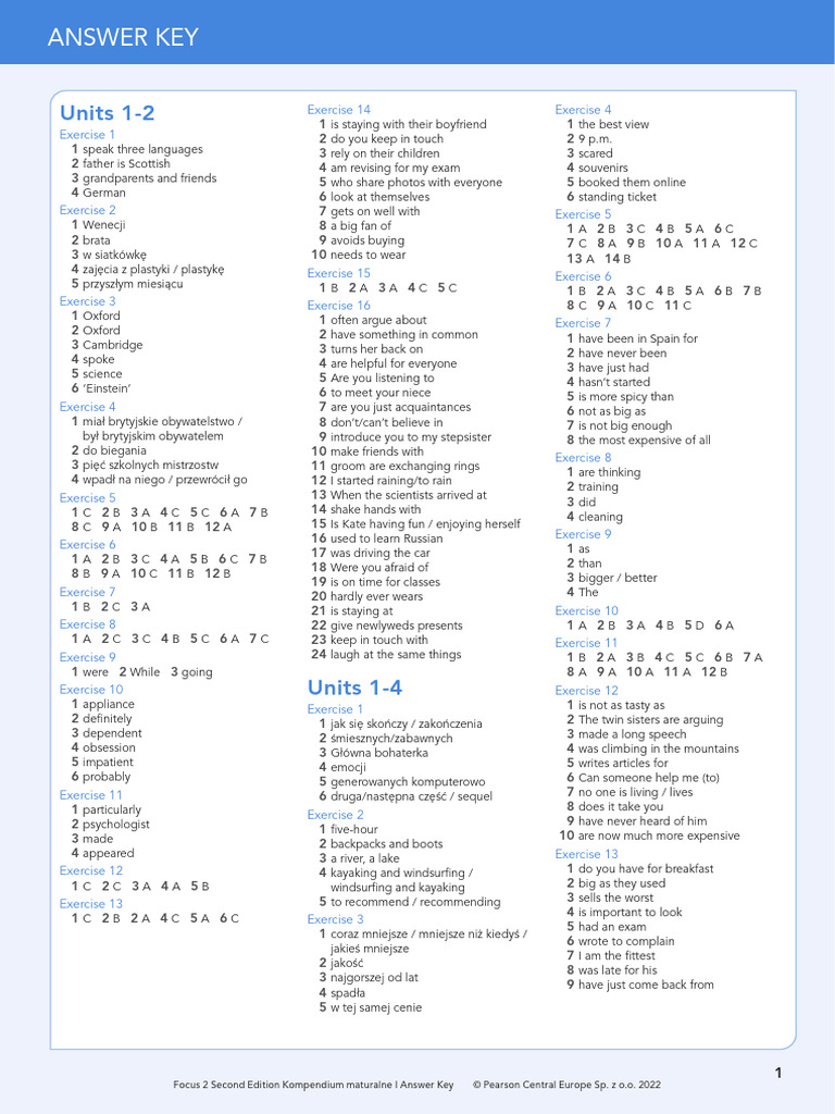 Focus 2 Second Edition Kompendium Maturalne Klucz Odpowiedzi v02 | PDF