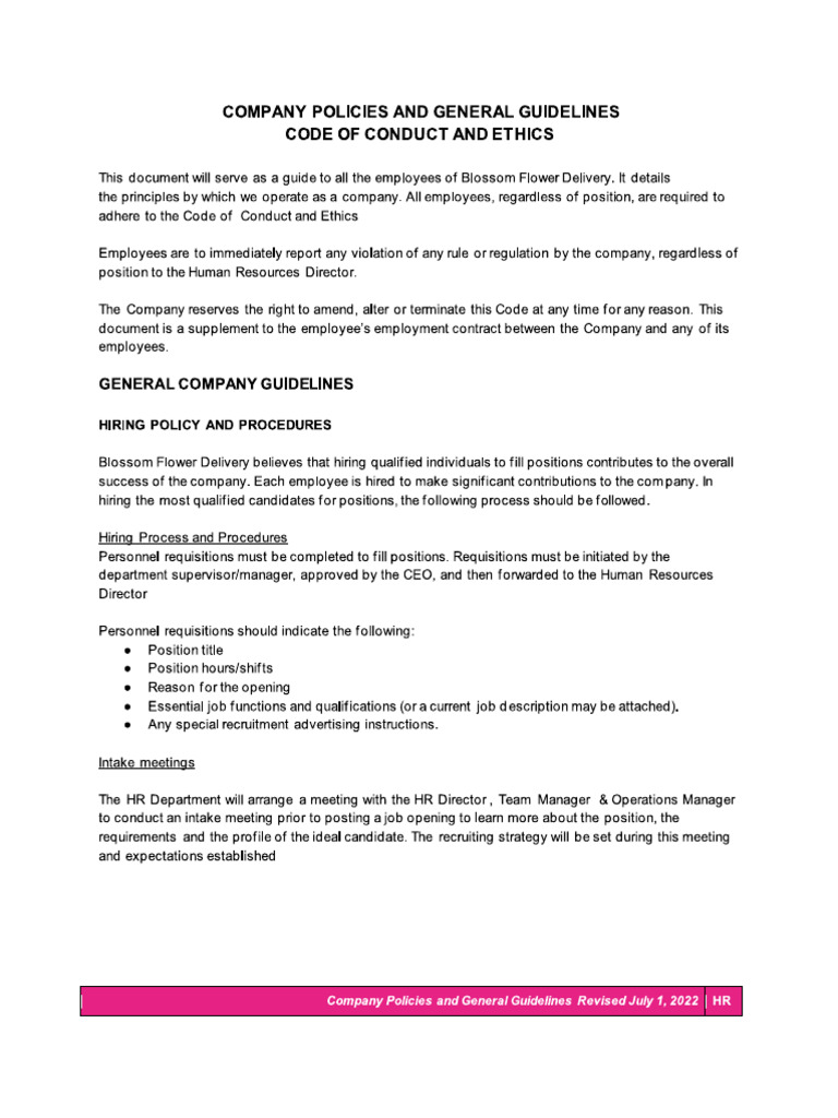 COMPANY GUIDELINES and POLICIES_SOS | PDF