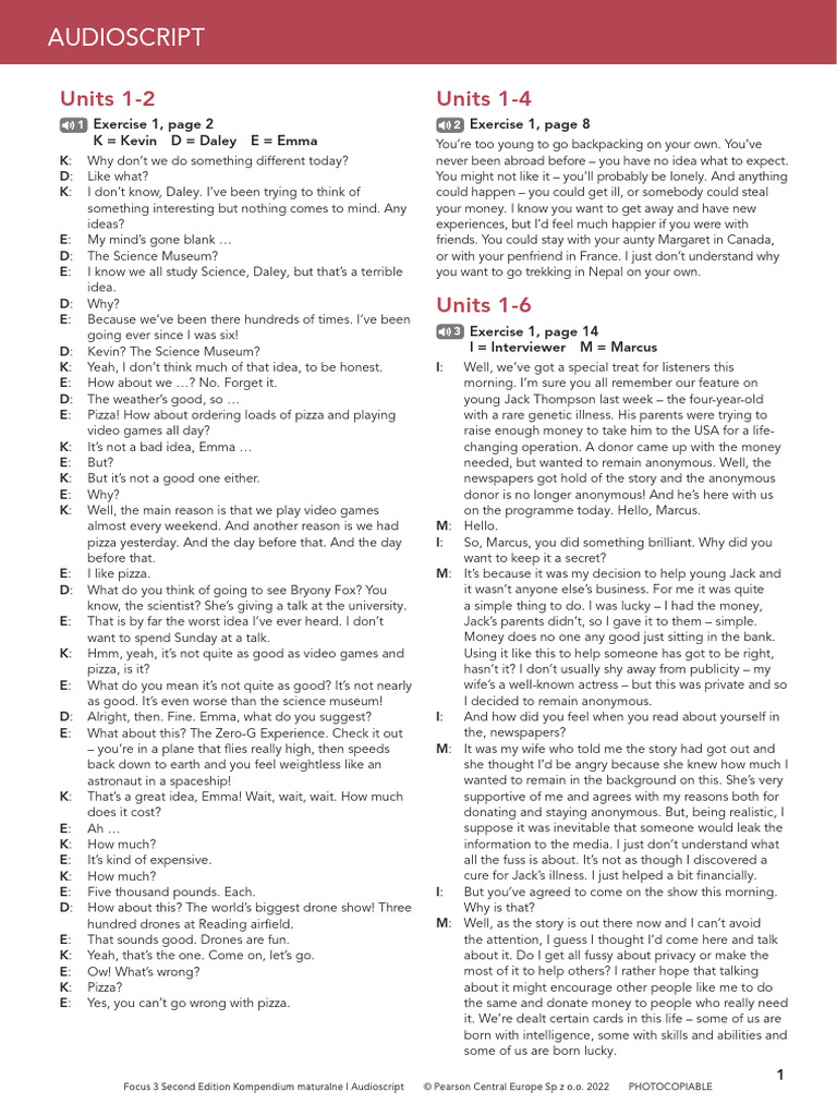 Focus 3 Second Edition Kompendium Maturalne Audioskrypt | PDF