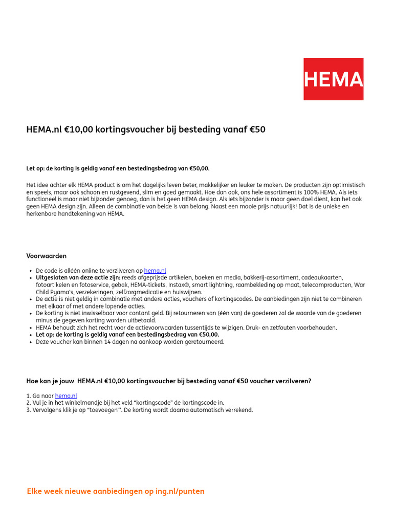 HEMA - NL 10,00 Kortingsvoucher Bij Besteding Vanaf 50 | PDF