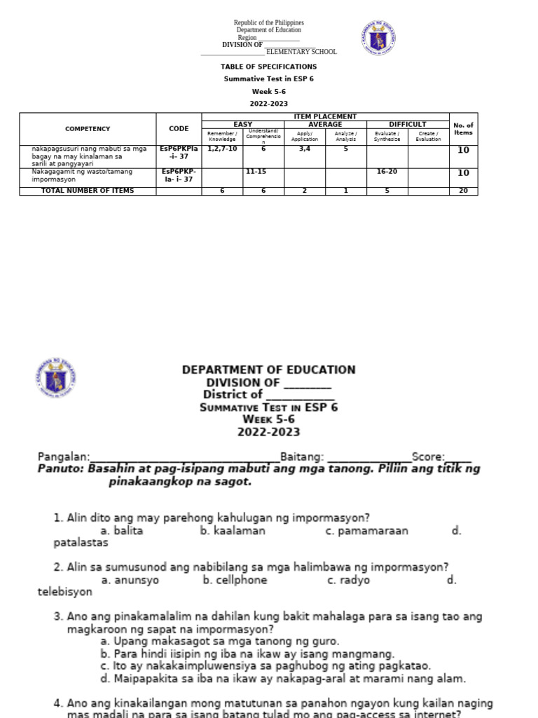 ST3 - Esp 6 - Q1 | PDF