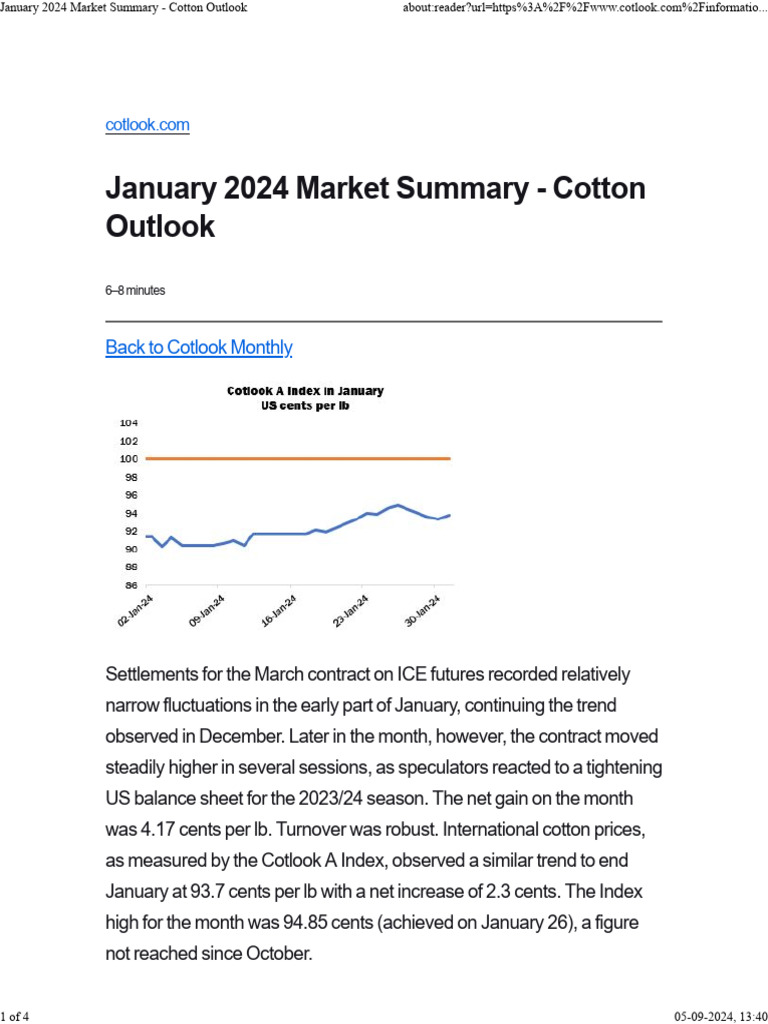 January 2024 Market Summary - Cotton Outlook | PDF