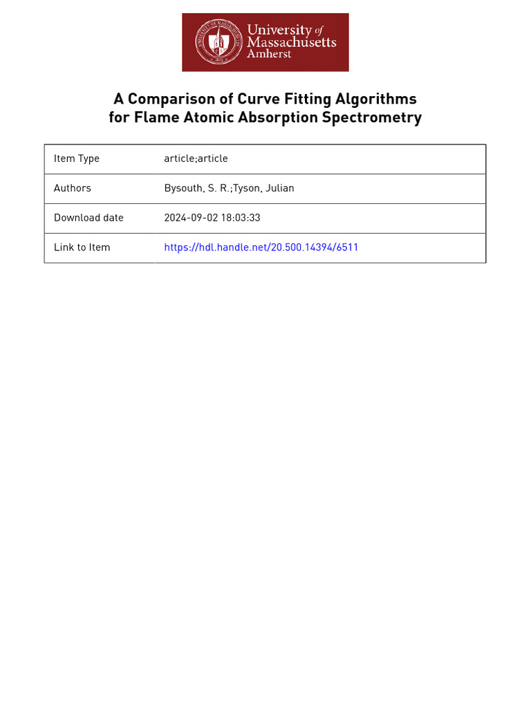 A Comparison Of Curve Fitting Algorithms For Flame Atomic Absorption