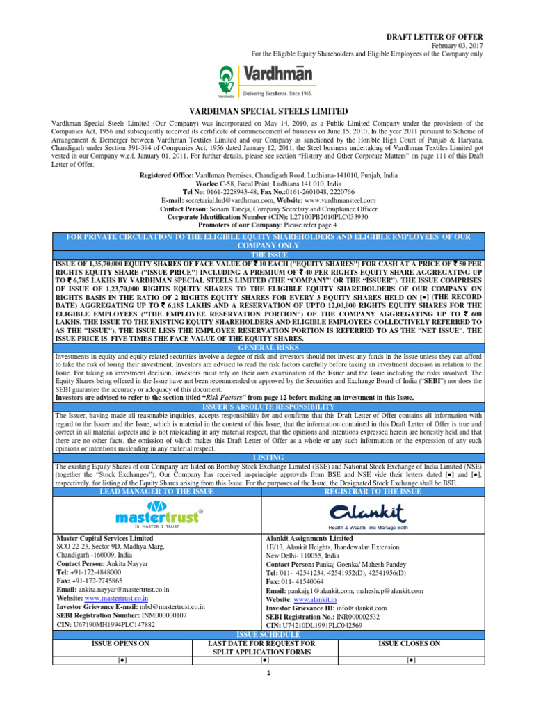 Vardhman Special Steels Limited | PDF