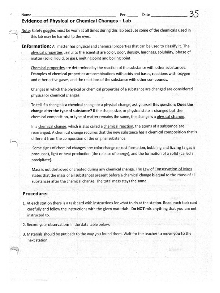 Physical and Chemical Properties LAB | PDF