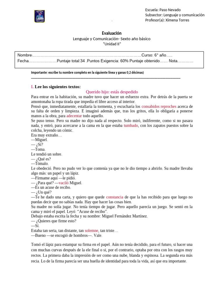 Evaluación Unidad II | PDF