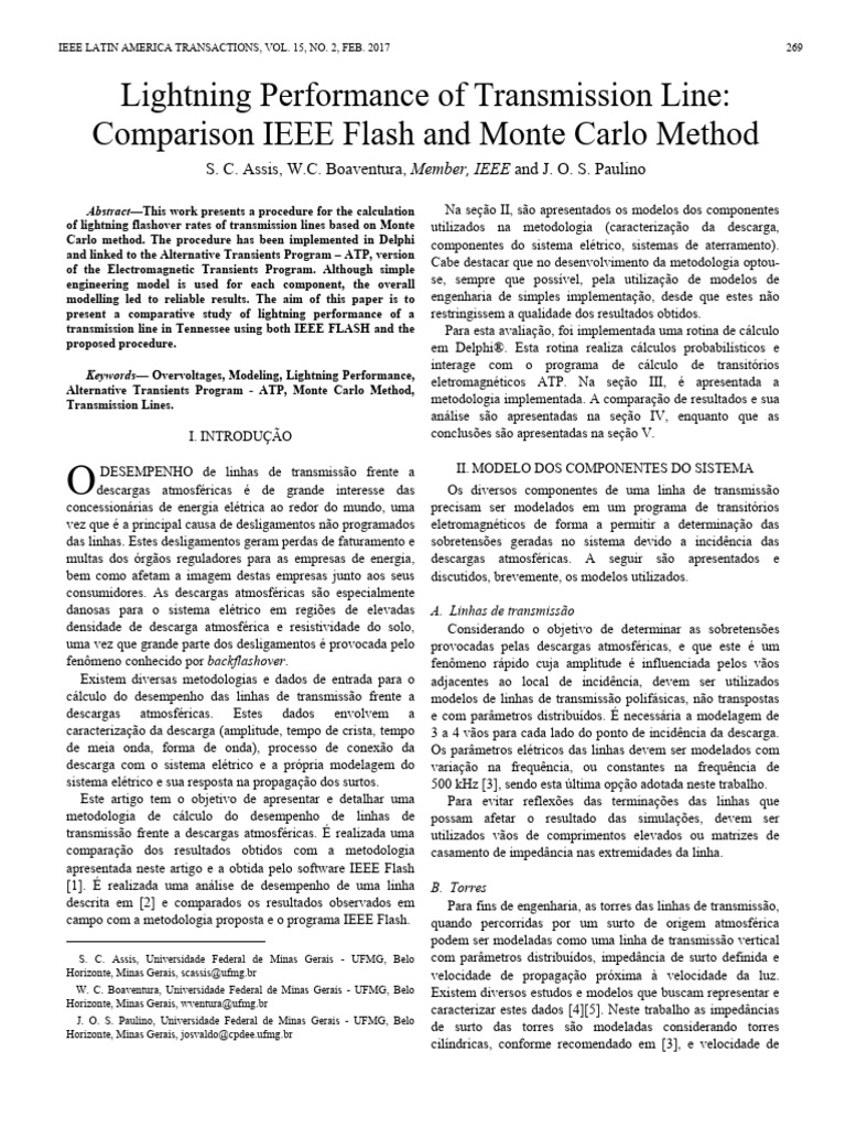 Lightning Performance of Transmission Line - Comparison IEEE Flash and Monte Carlo Method | PDF