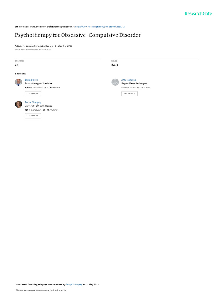 Psychotherapy For Obsessive-Compulsive Disorder | PDF