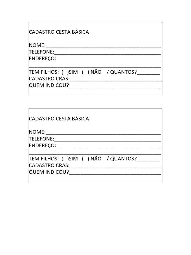 Cadastro Cesta Básica | PDF