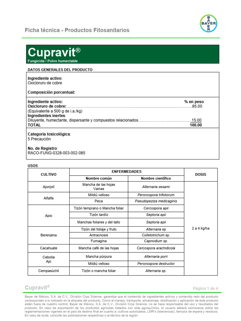 Cupravit Ficha Tecnica | PDF