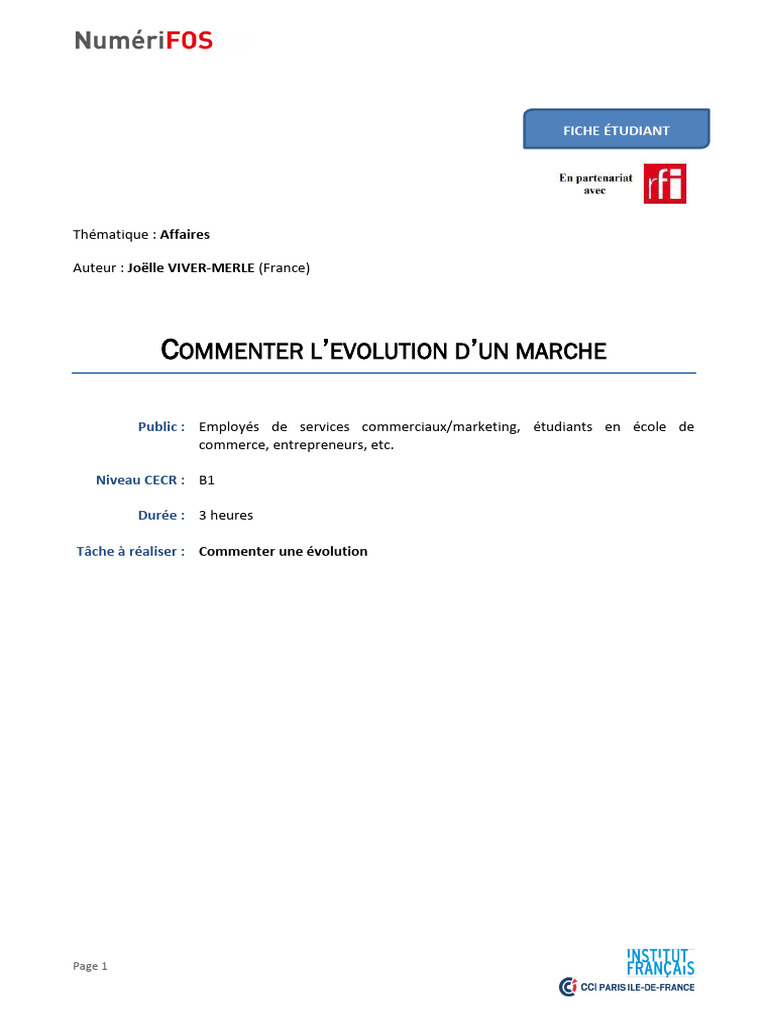 AFF Fiche24 ETUDIANT B1 Commenter L Evolution D Un Marche | PDF