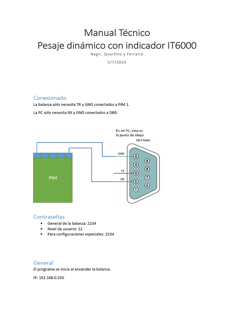 Manual Técnico Sistema Dinámico Indicador IT6000 | PDF