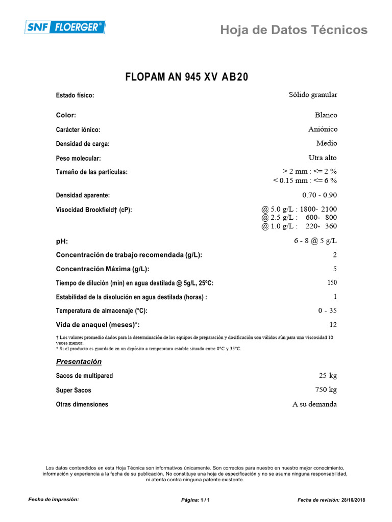 Flopam - An 945 XV Ab20 TDS | PDF
