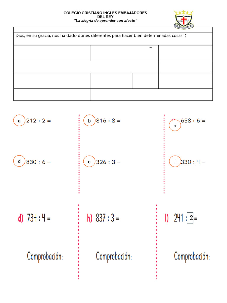 Prueba de divisiones de 5° Básico agosto ADAPTADA | PDF