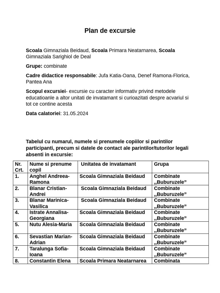 Plan de excursie | PDF